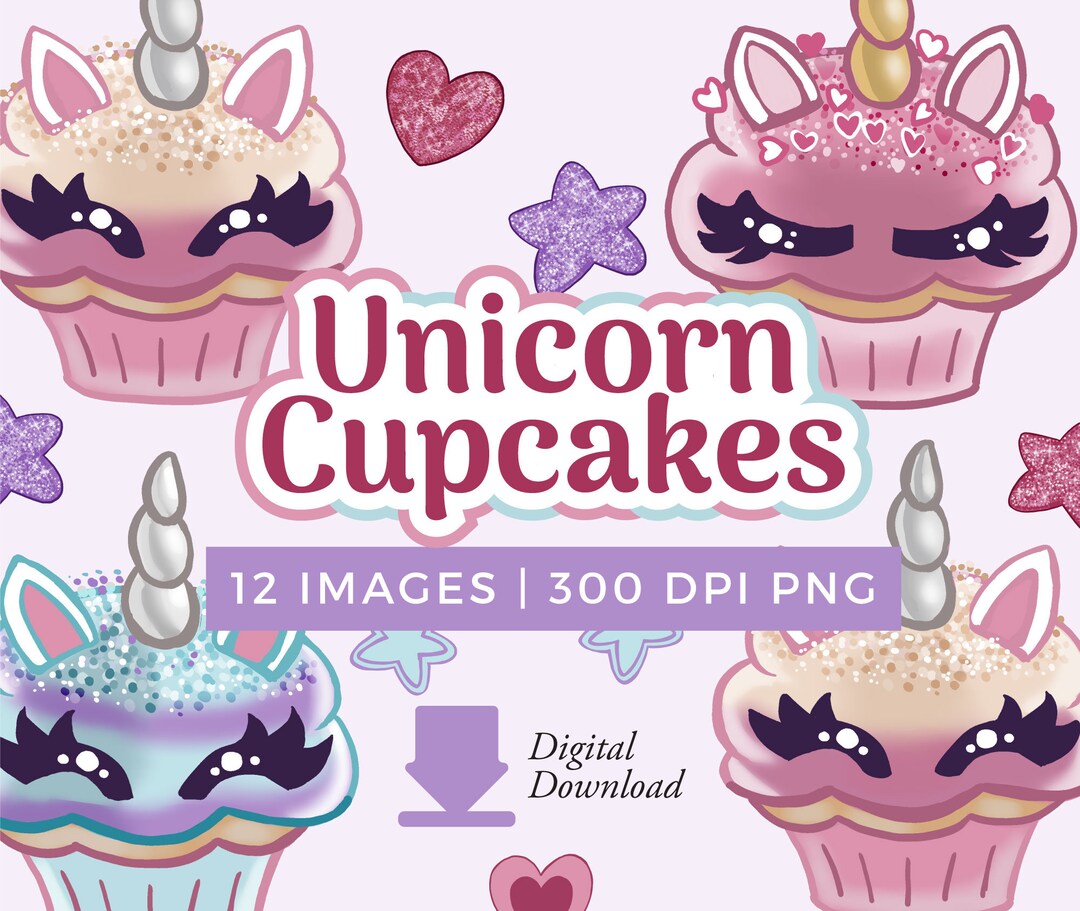 Unicorn Cupcake Clipart: Glittery Kawaii Dessert Illustrations (digital ...