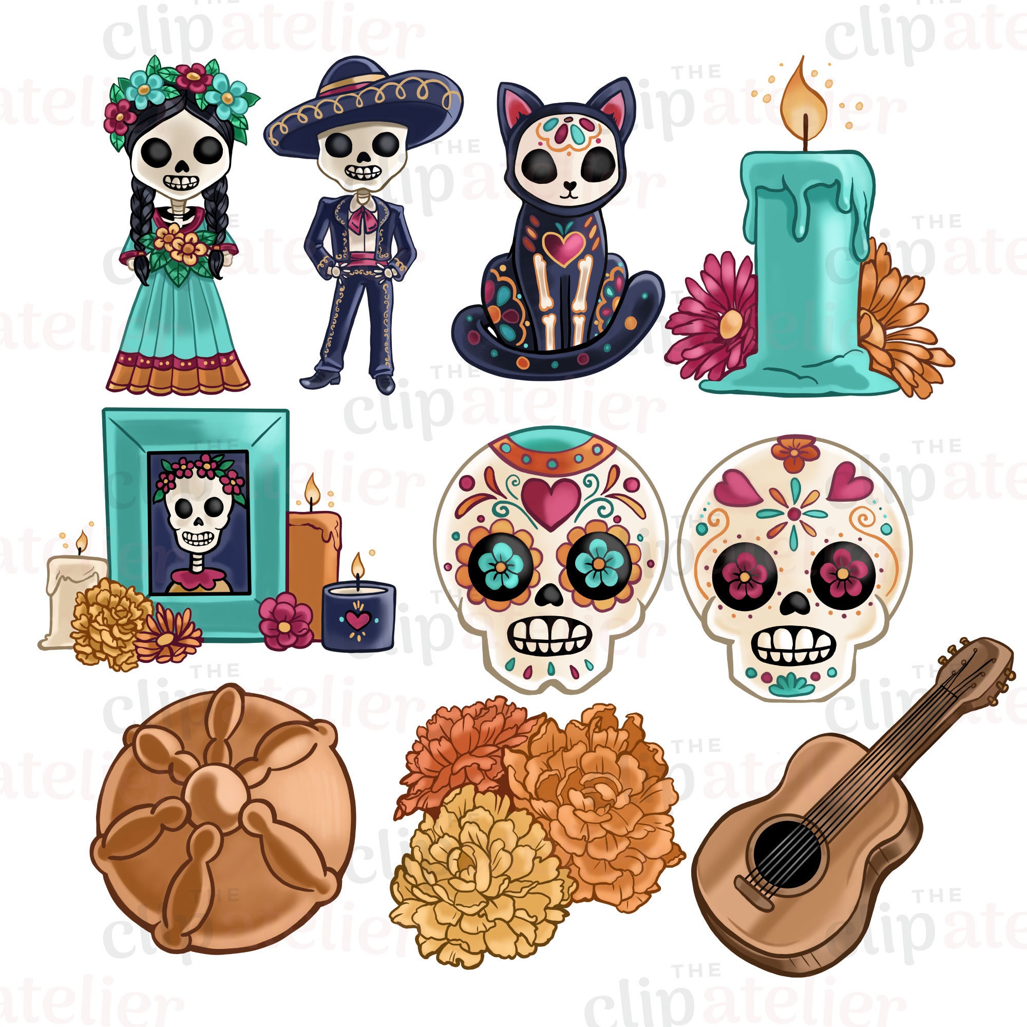 Day of the Dead Clipart Illustrations | Dia De Los Muertos PNG Download ...