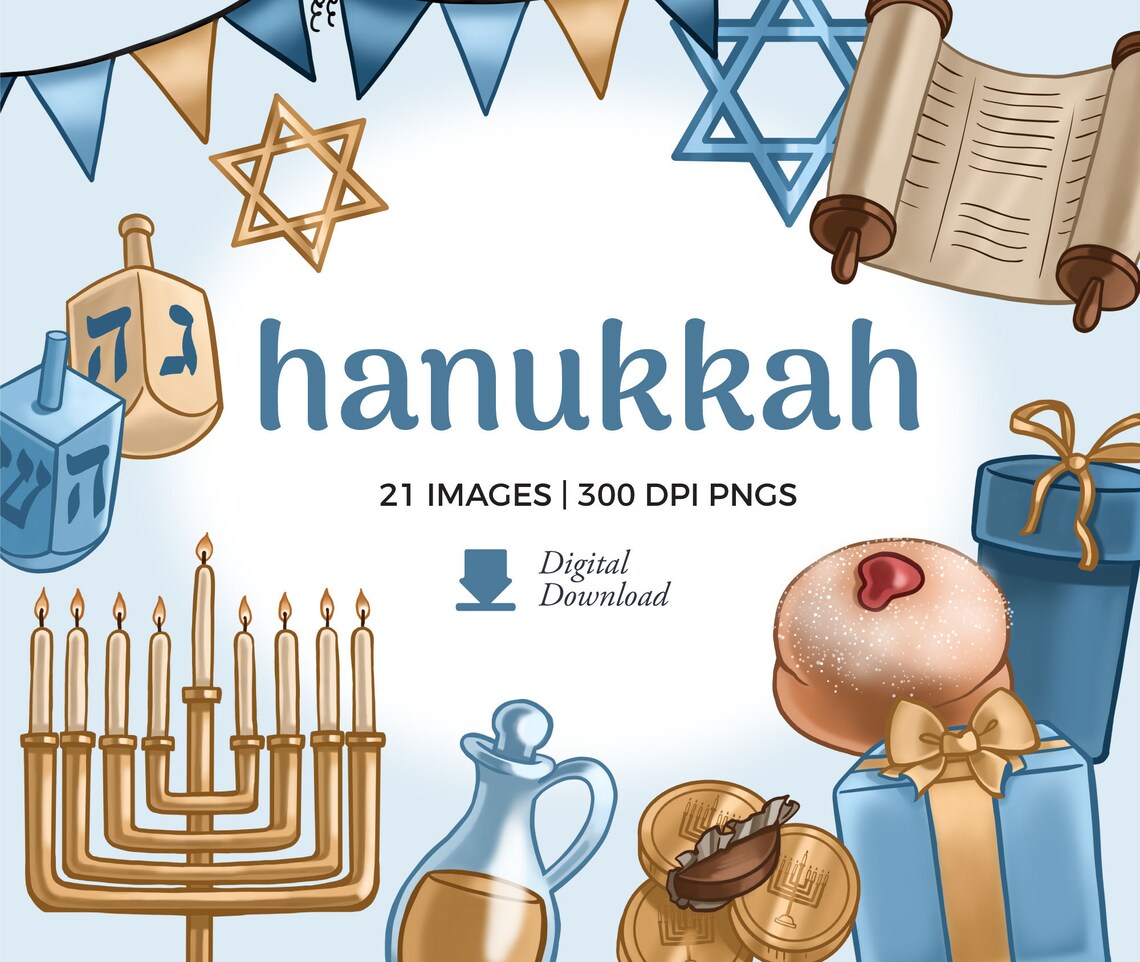 Hanukkah Clipart Illustrations: Menorah, Dreidel, Torah (PNG Download ...