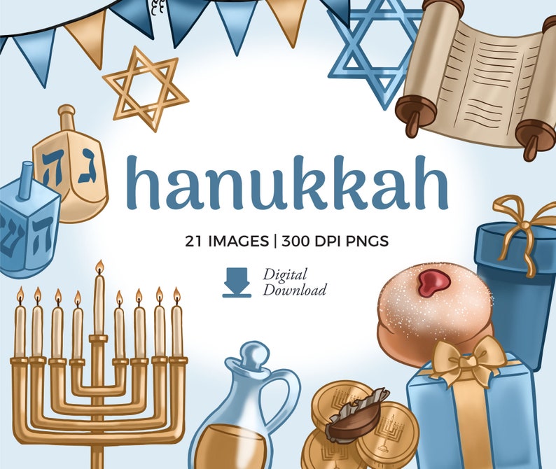 Hanukkah Clipart Illustrations Menorah PNG Download Torah - Etsy