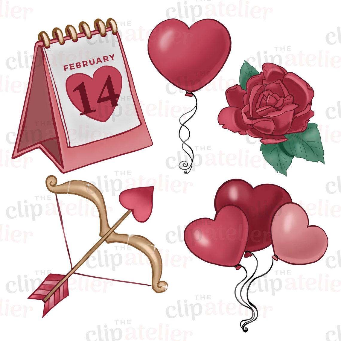 Valentine's Day Clipart Illustrations Red Roses Clip Art - Etsy
