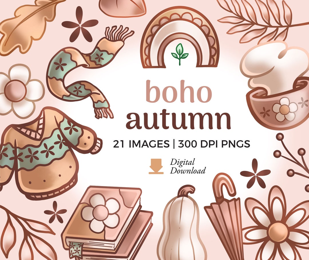 Boho Fall Clipart Illustrations | Autumn Graphics PNG Download ...