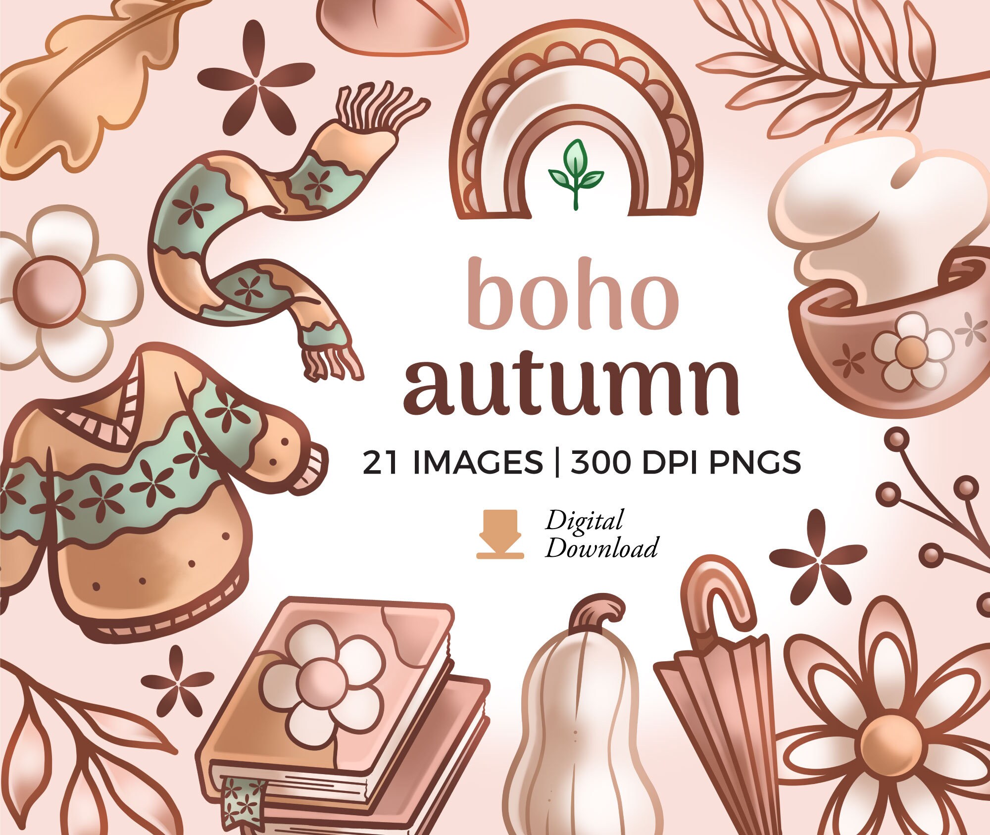 Boho Fall Clipart Illustrations | Autumn Graphics PNG Download ...