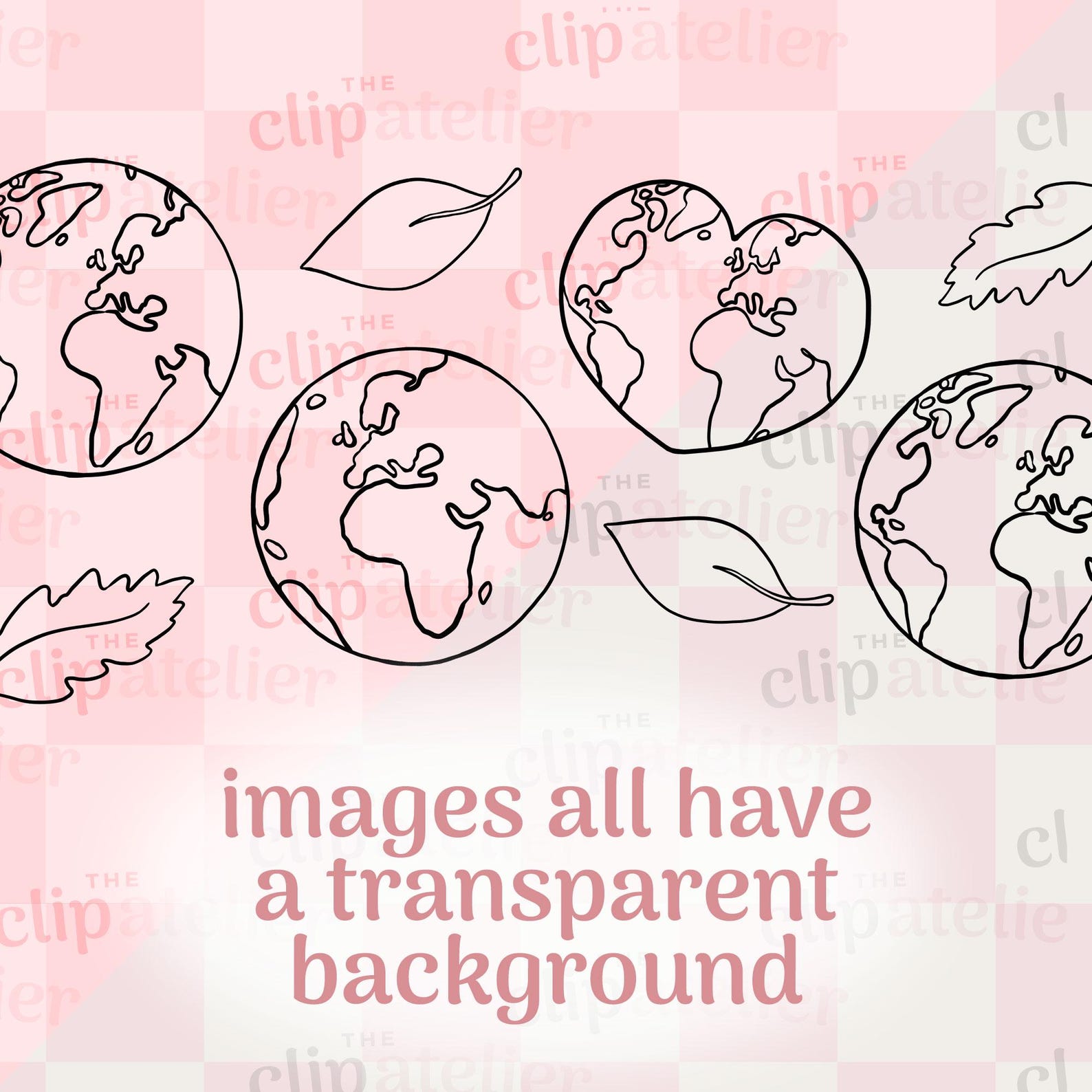 Earth Day Line Art: Black & White Sustainability and Recycling Graphics ...