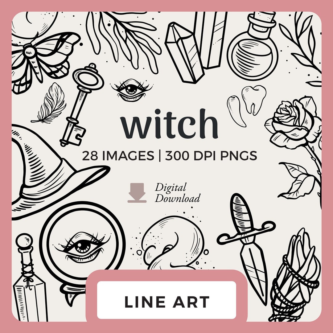 Witch Line Art Clipart: 28 Hand-drawn Witchcraft Illustrations (PNG Digital Download) - Etsy