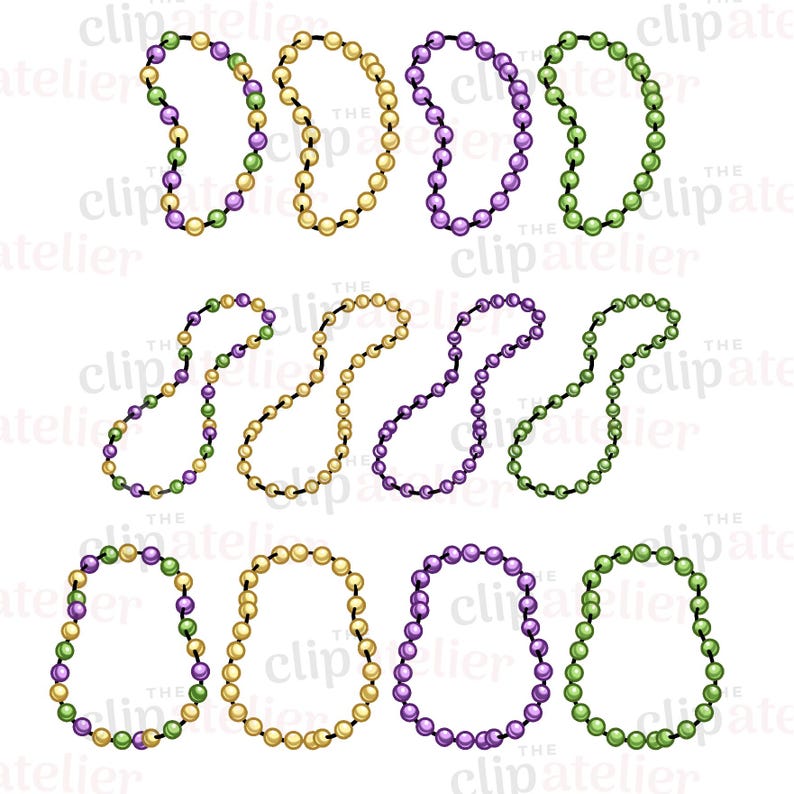 Mardi Gras Beads Clipart: Purple, Green & Gold Beaded Necklace PNG ...