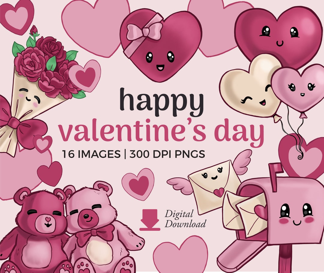 Cute Valentine's Day Clipart Illustrations | Kawaii Valentine's Clip ...