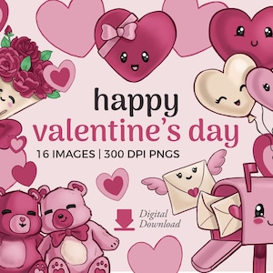 Cute Valentine's Day Clipart Illustrations | Kawaii Valentine's Clip ...