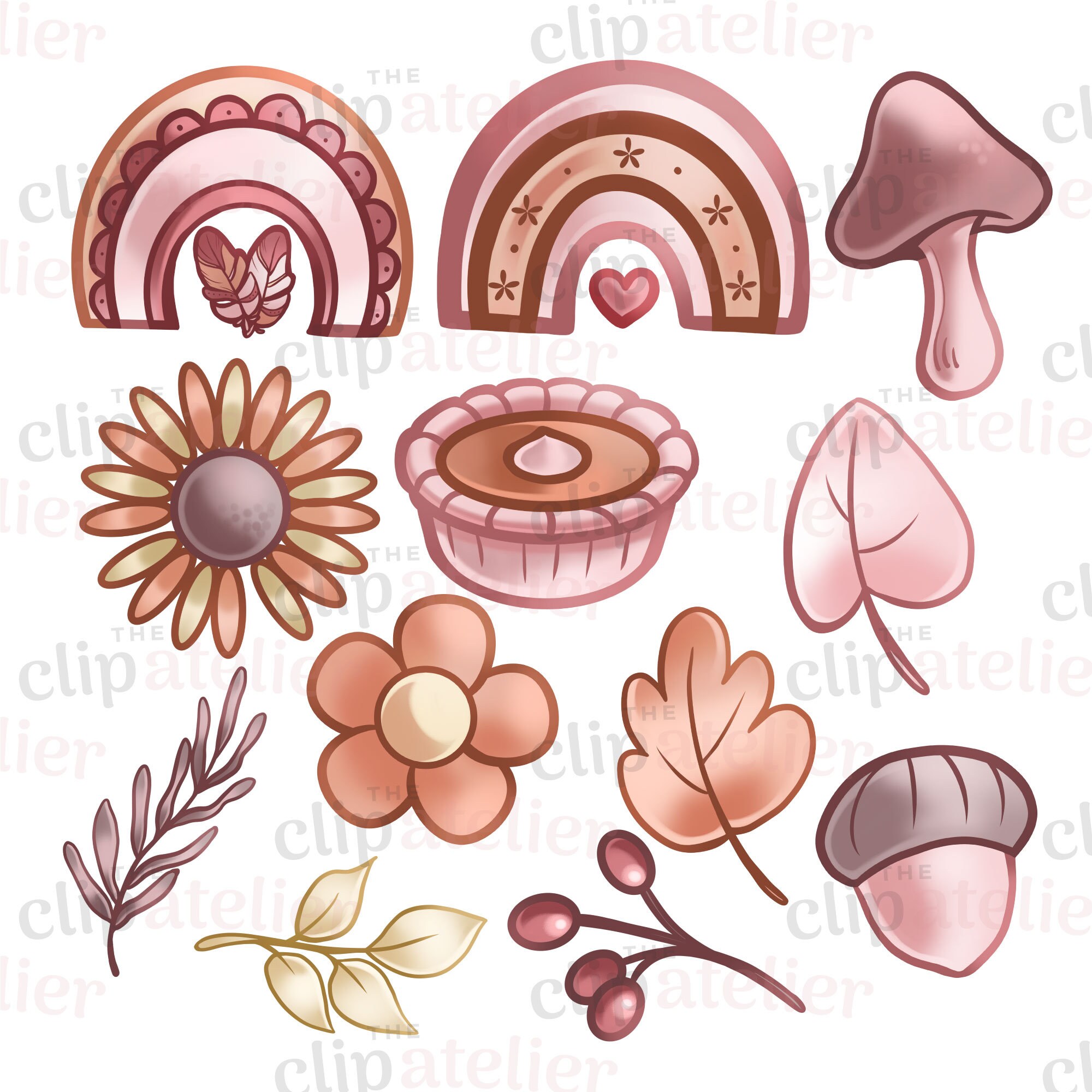 Boho Thanksgiving Clipart Images Kawaii Turkey (Download Now) - Etsy