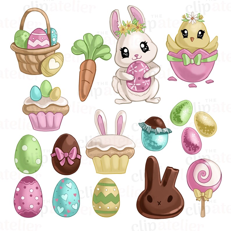 Cute Easter Clipart Illustrations | Sweet Easter PNG Download | Bunny ...
