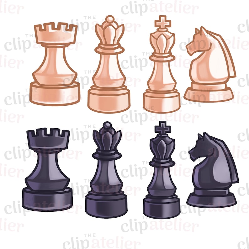 Chess Set Clipart: Chessboard, Pieces & Timers PNG Graphics (digital ...