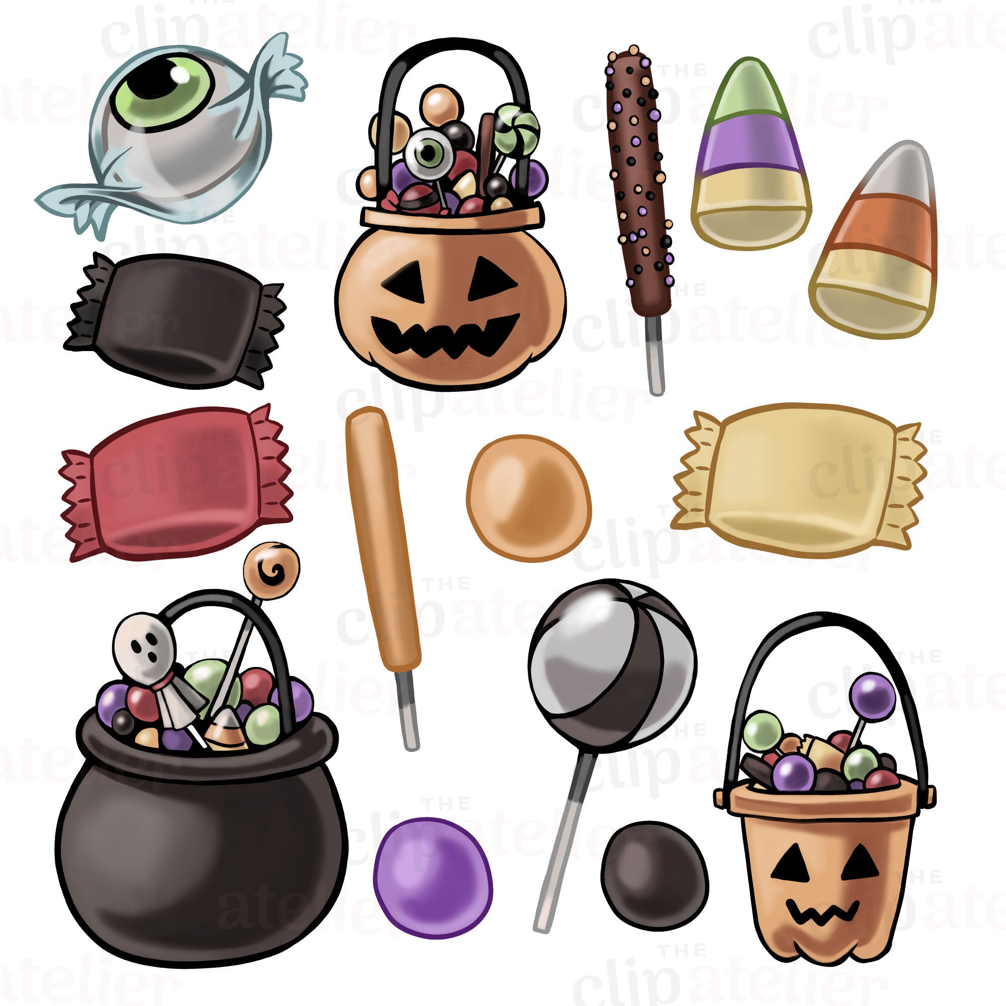 Halloween Candy Clipart Illustrations Halloween Baskets PNG - Etsy
