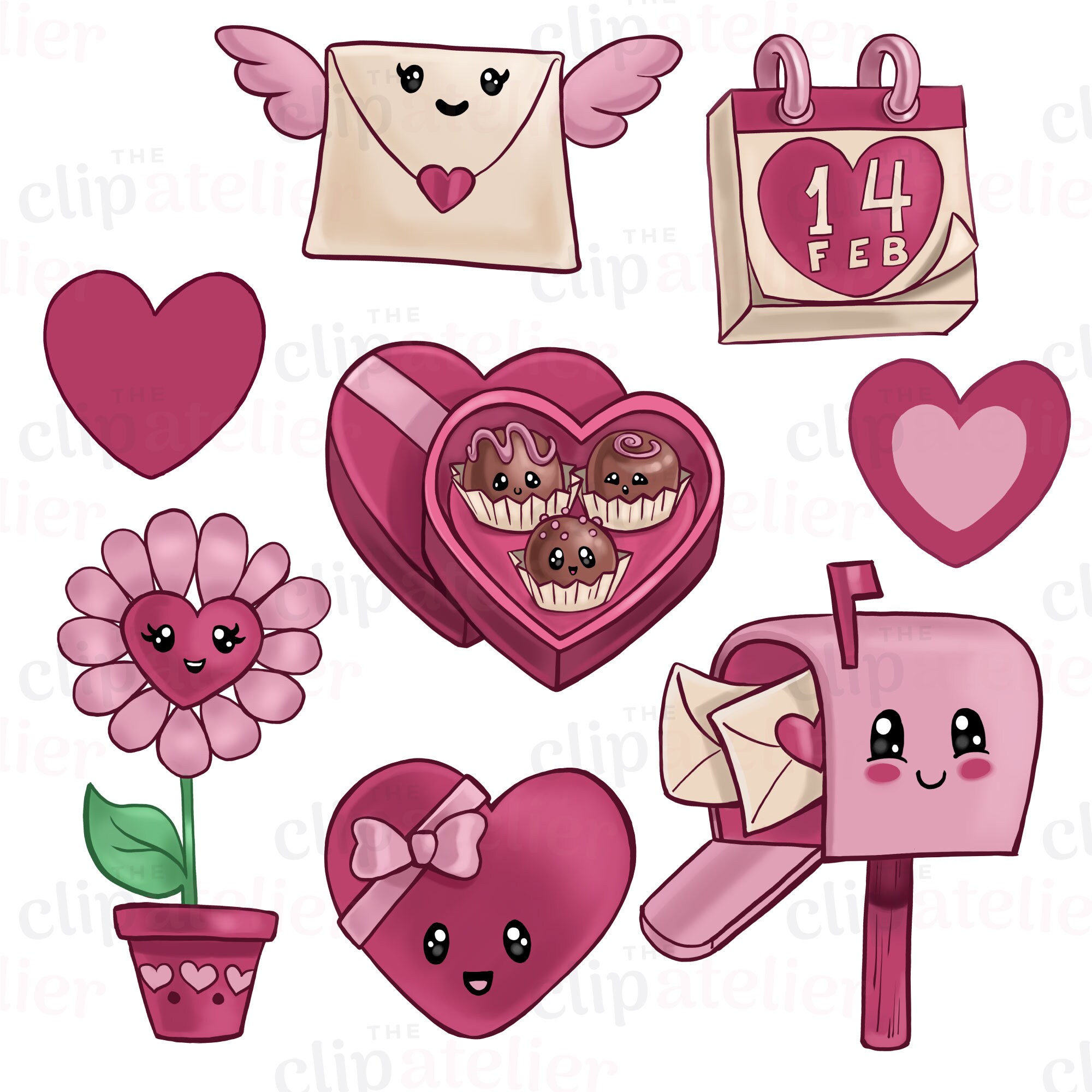 Cute Valentine's Day Clipart Illustrations | Kawaii Valentine's Clip ...