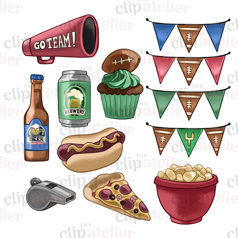 Football Party Clipart: Helmet, Pizza, Beer Graphics (PNG Download) - Etsy