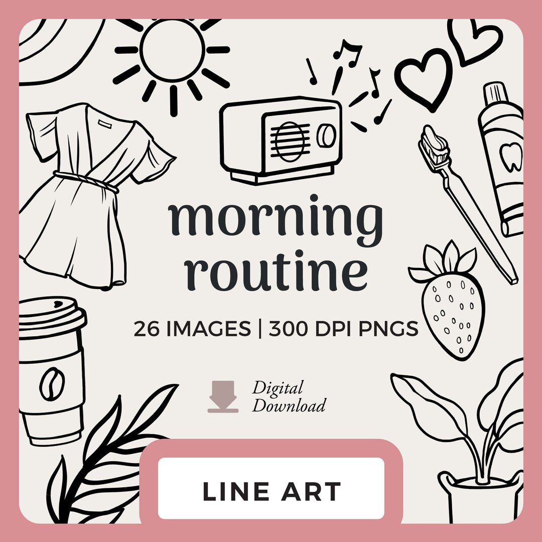 Morning Routine Line Art | Hand-drawn Morning Planner Clipart Images ...