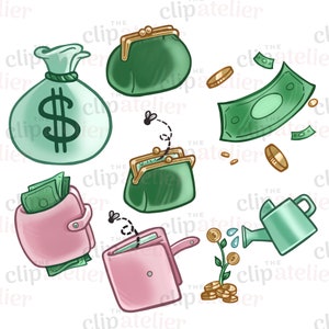 Money Clipart Illustrations: Saving and Spending, Piggy Bank, Purse ...