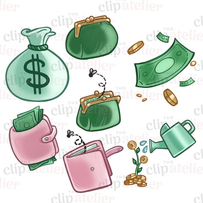 Money Clipart Illustrations Saving and Spending PNG Download - Etsy