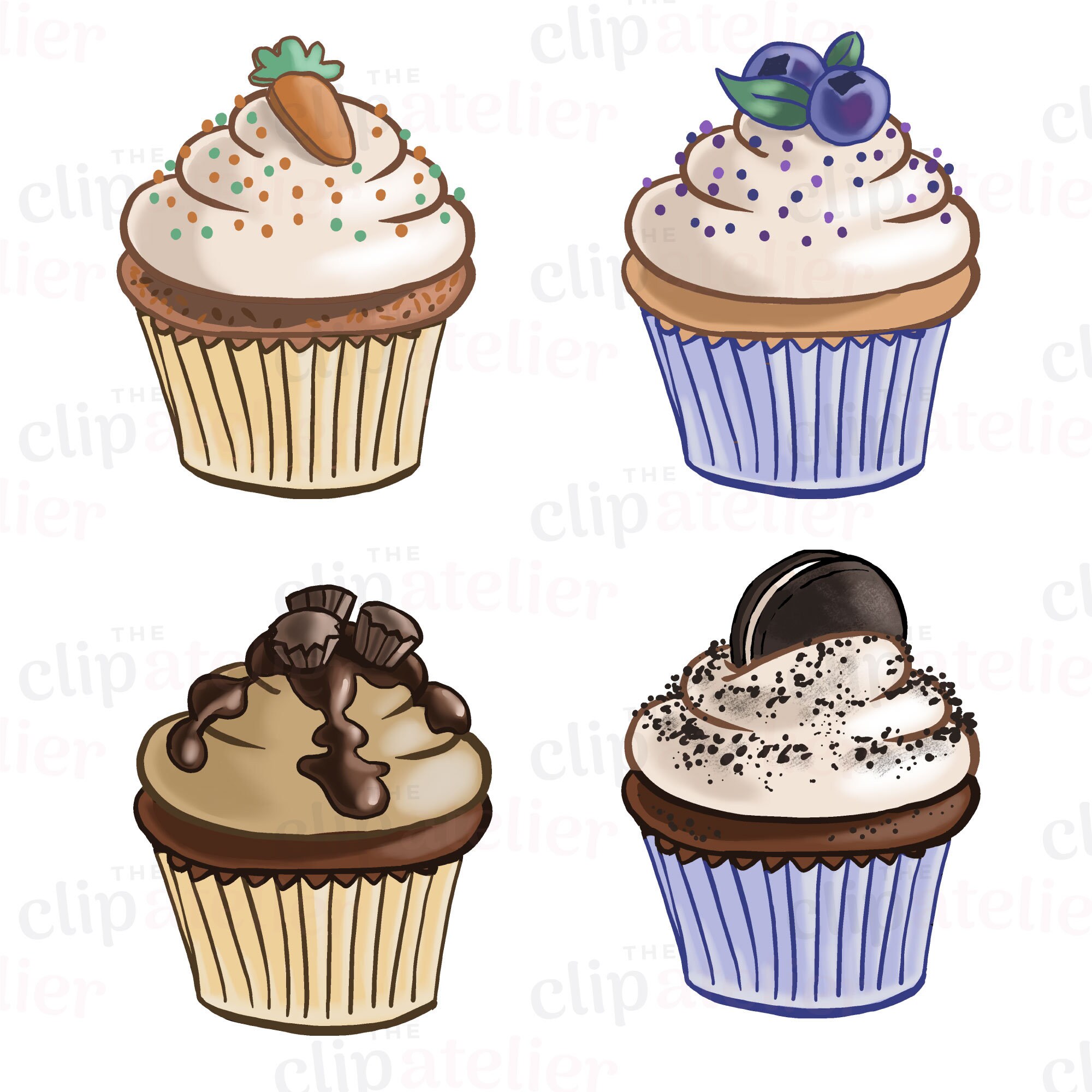Cupcake Clipart Illustrations Sweet Treat Instant Download | Etsy
