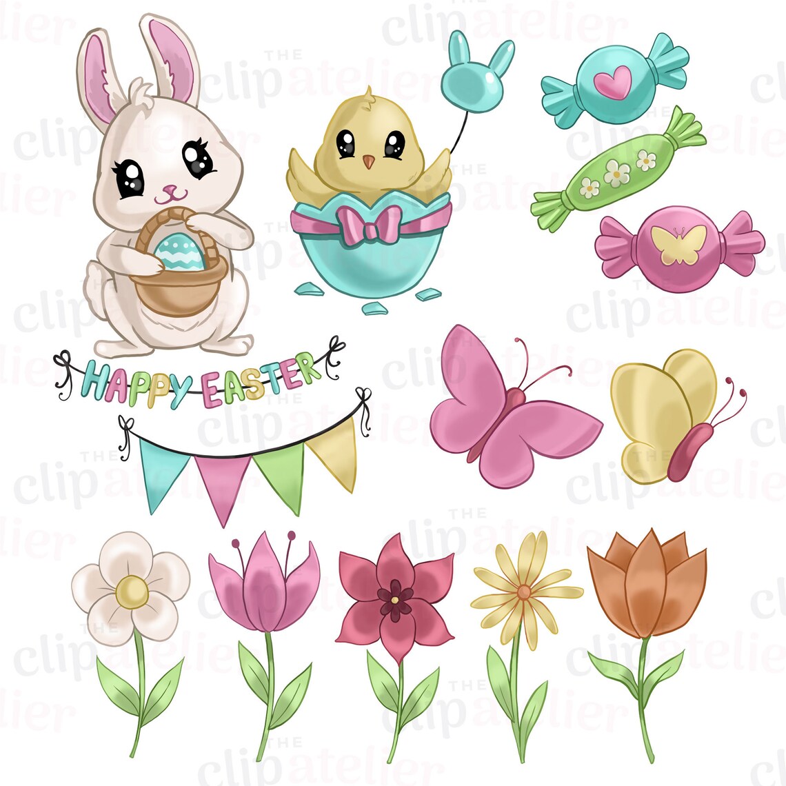 Cute Easter Clipart Illustrations Sweet Easter PNG Download Bunny ...