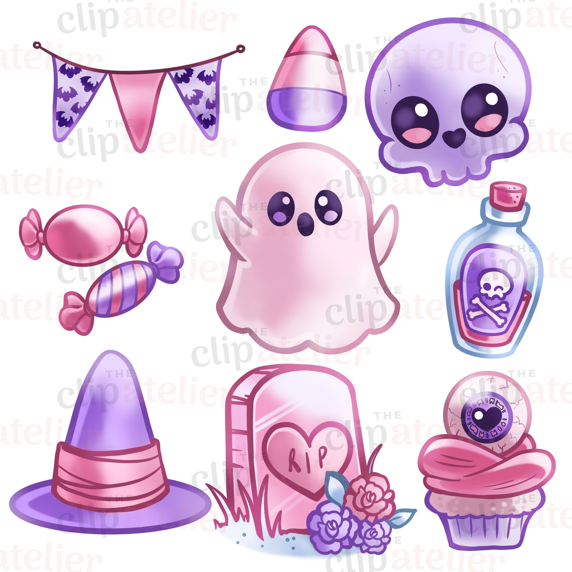 Pretty Halloween Clipart Illustrations Kawaii Halloween PNG - Etsy