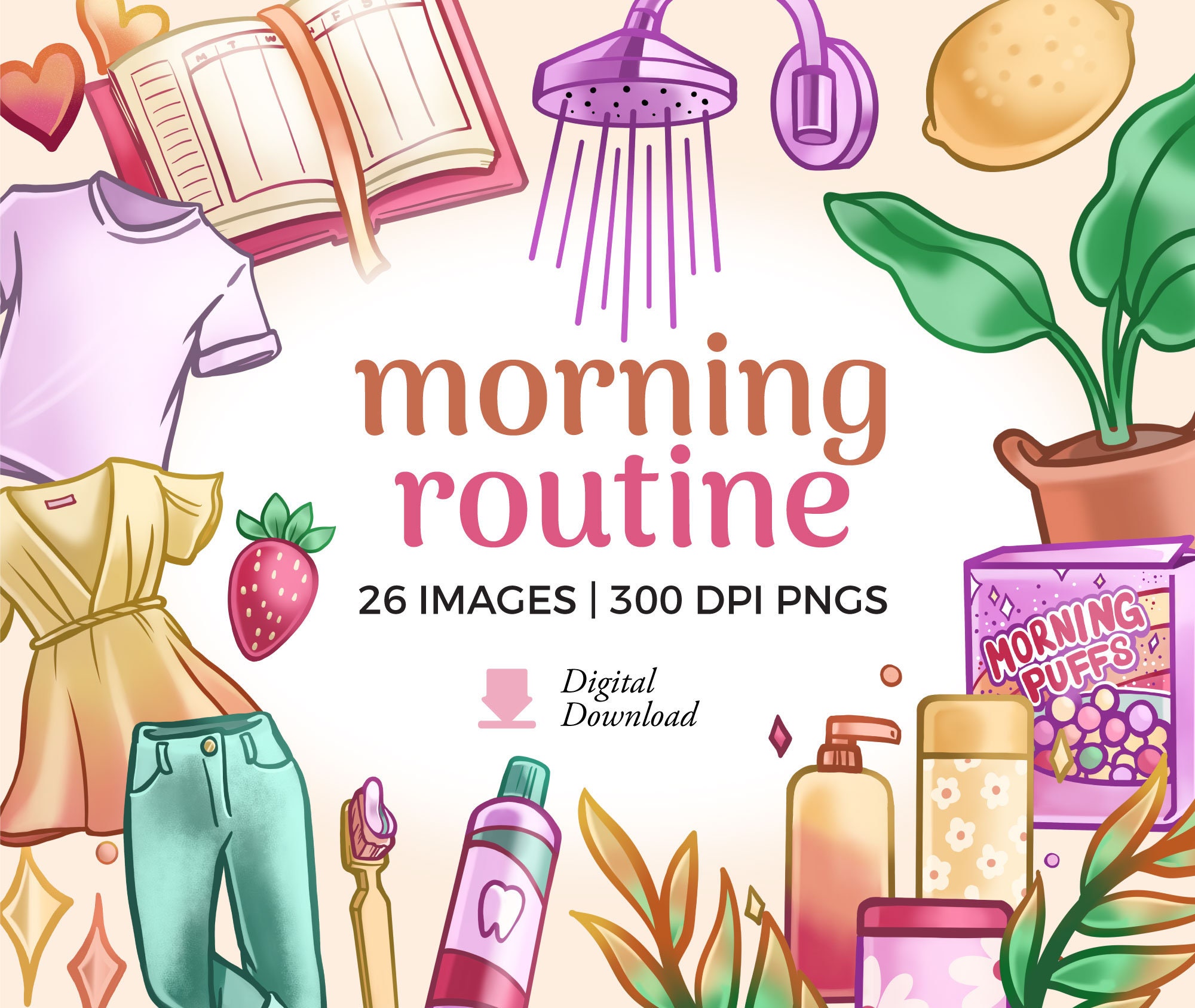 Morning Routine Clipart Illustrations Good Morning Planner PNG Download ...