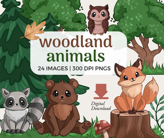 Woodland Animals Clipart Illustrations Forest Animal Clip - Etsy