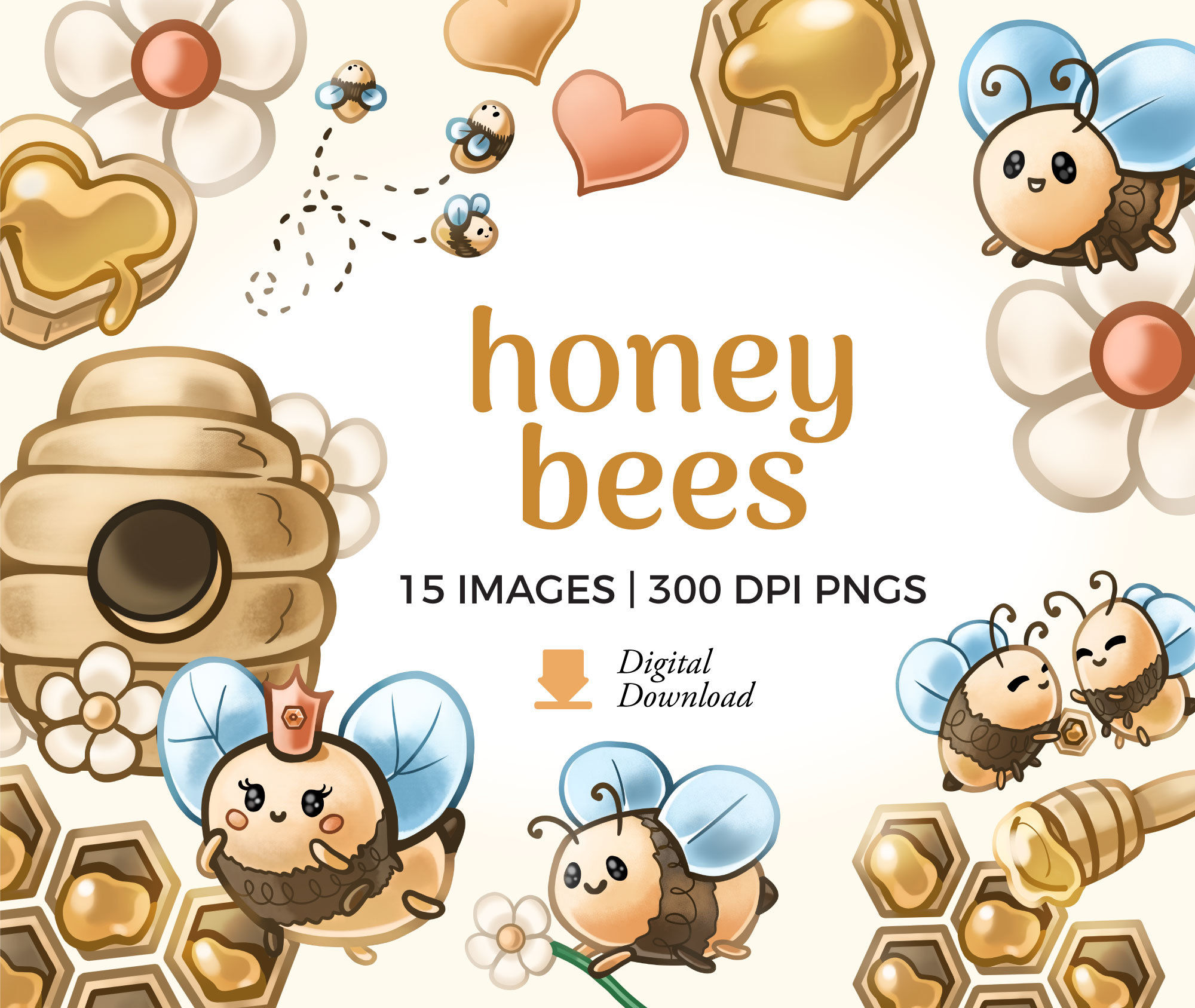 Honey Bees Clipart Illustrations | Bee Clip Art Download | Honey Jar ...