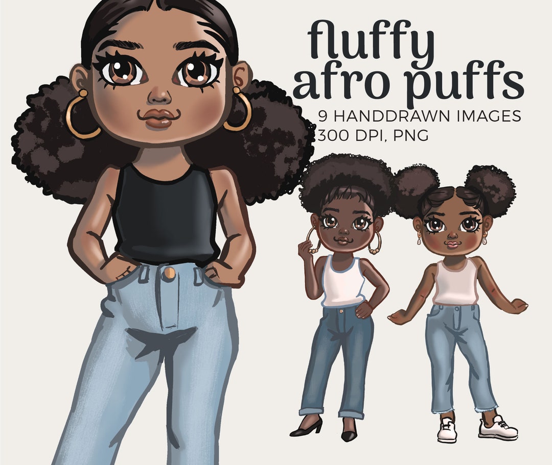 Cute Afro Puffs Clipart Natural Hair Clipart Planner Girl, Fashion Girl ...