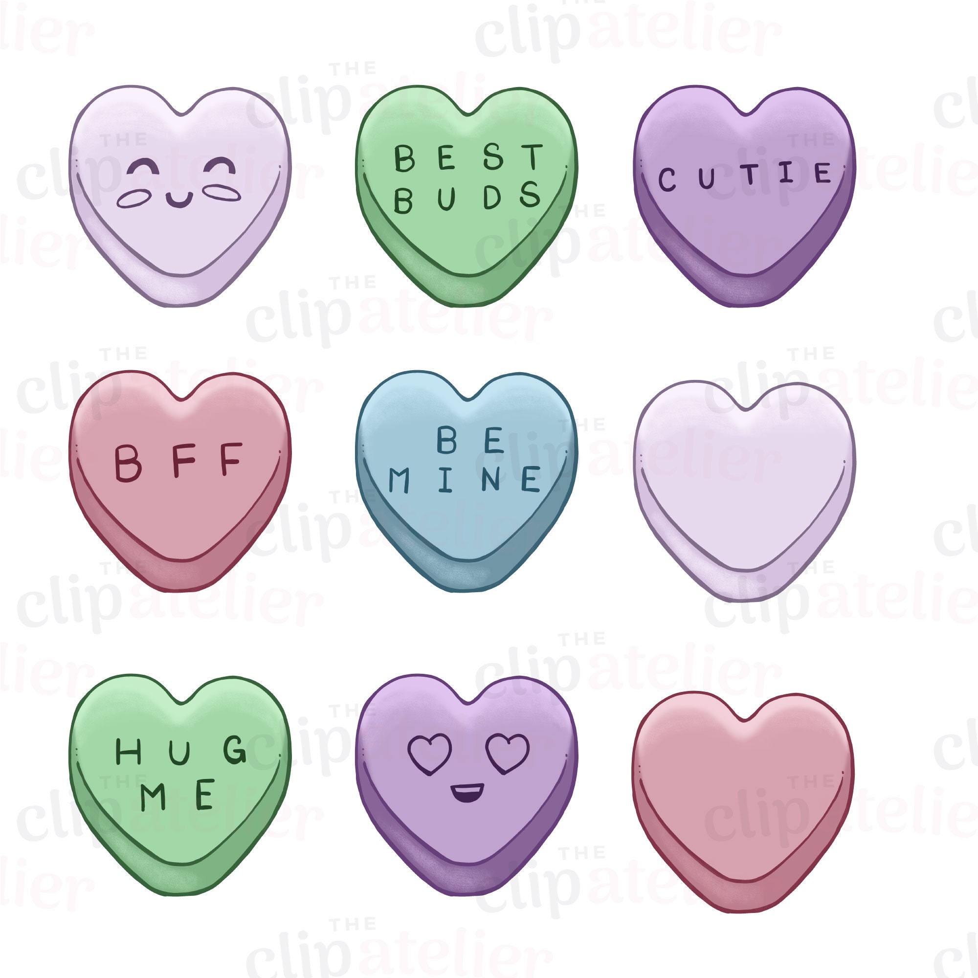 Candy Hearts Clipart Illustrations Valentine's Day PNG Download Cute ...