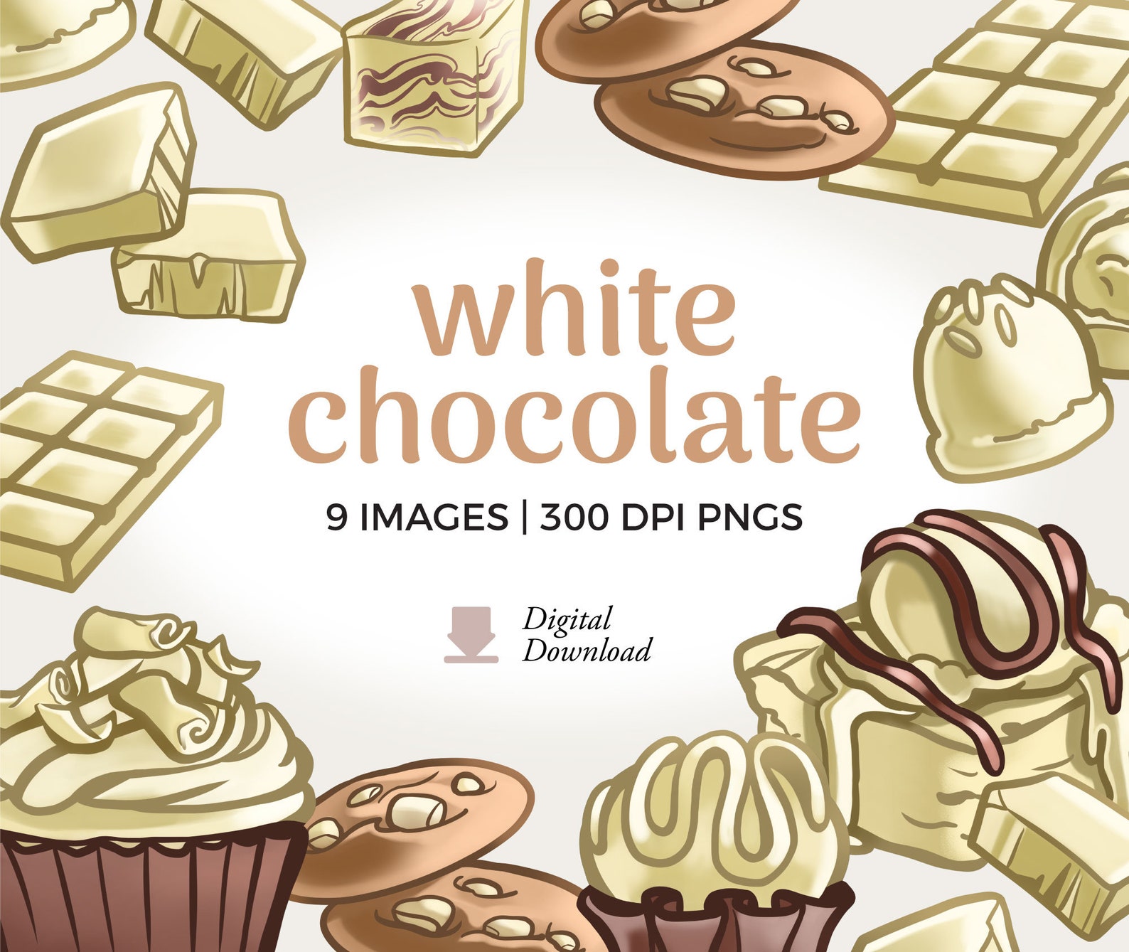 White Chocolate Clipart Illustrations Dessert PNG Instant - Etsy