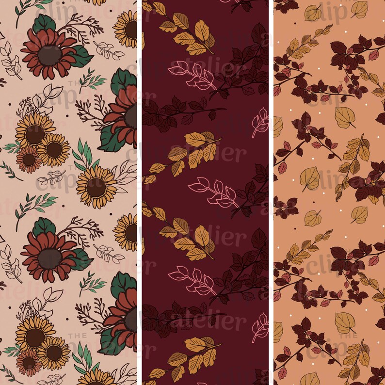Autumn Seamless Patterns Fall Digital Paper Pack Sunflower Patterns ...