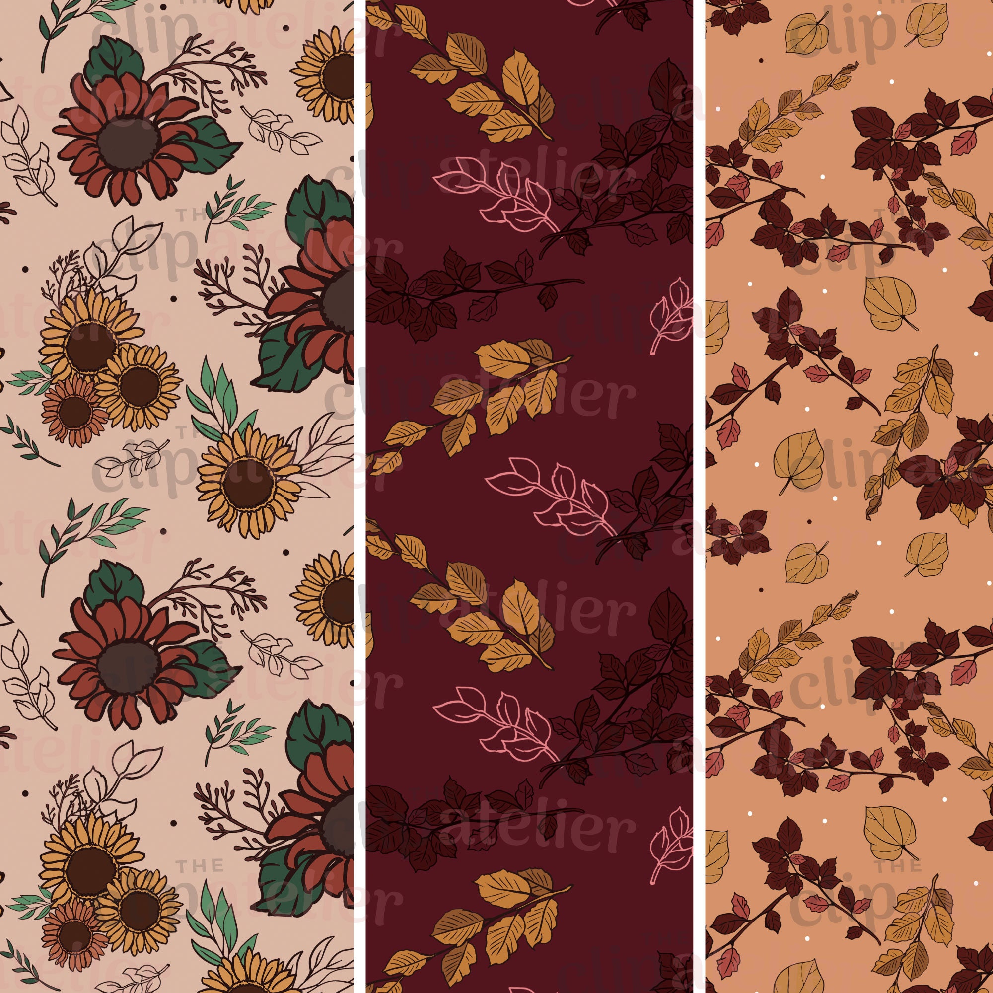Autumn Seamless Patterns | Fall Digital Paper Pack | Sunflower Patterns ...