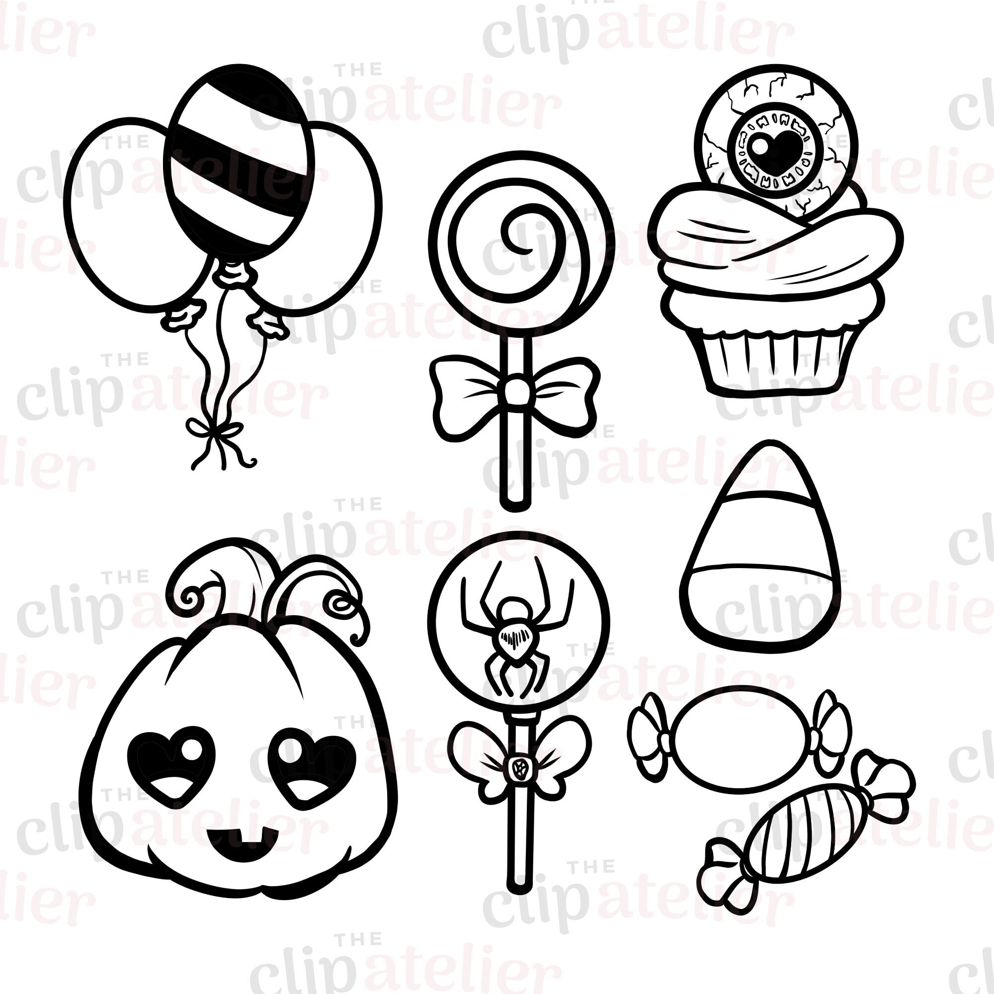 Cute Halloween Line Art Hand-drawn Clipart Images Spooky - Etsy