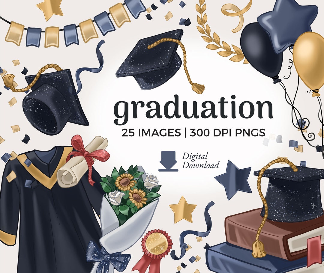 Graduation Clipart Illustrations | Graduate PNG Download | Cap and Gown ...