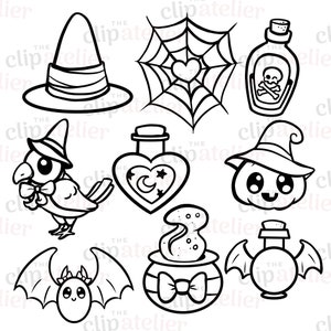 Cute Halloween Line Art | Hand-drawn Clipart Images | Spooky Cute ...