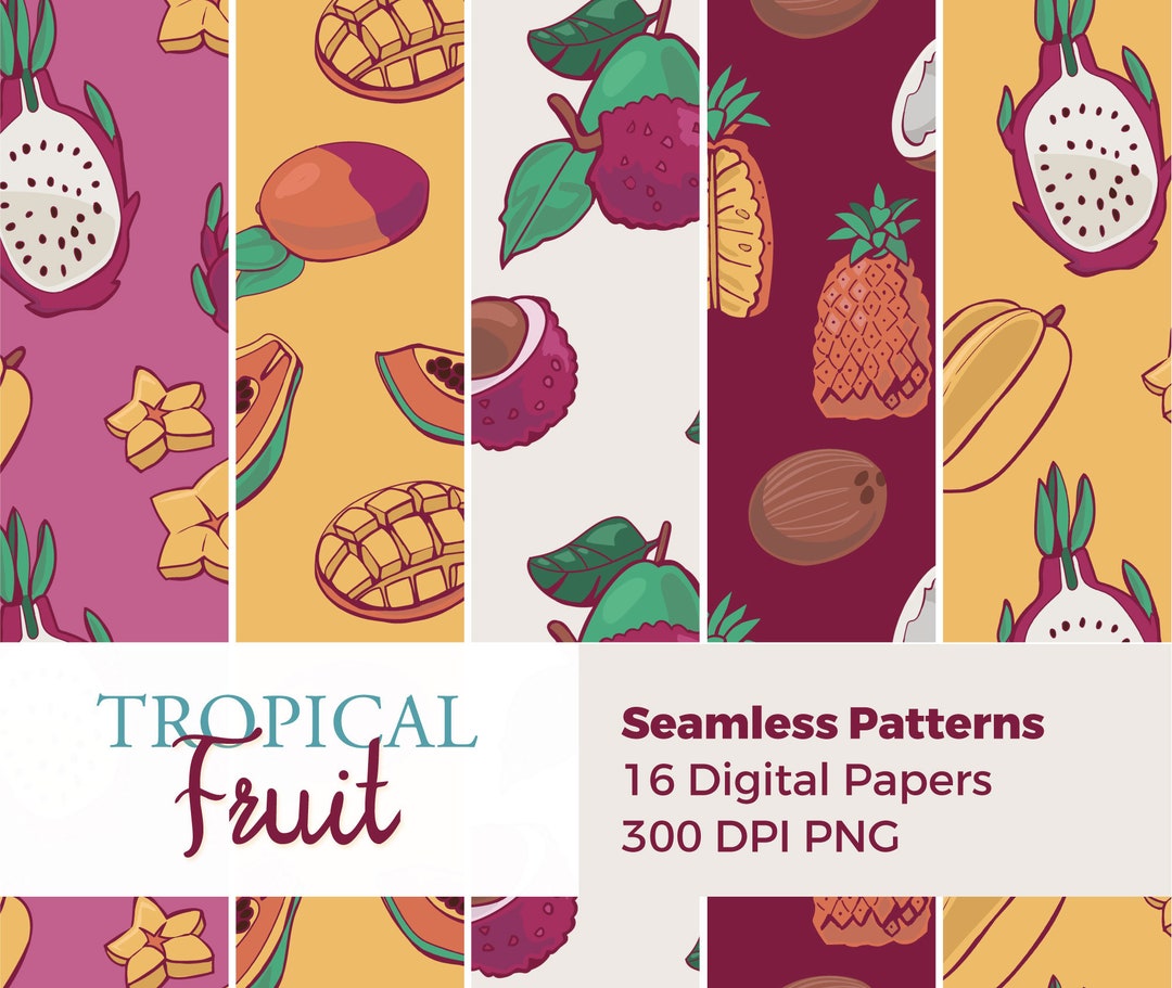 Tropical Fruit Seamless Patterns: Bold Digital Paper (printable Image ...