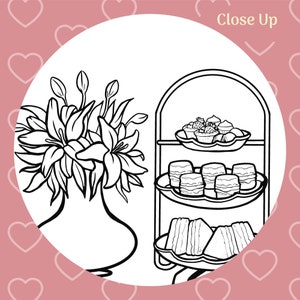 Tea Party Line Art Illustrations | Afternoon Tea PNG Digital Download ...