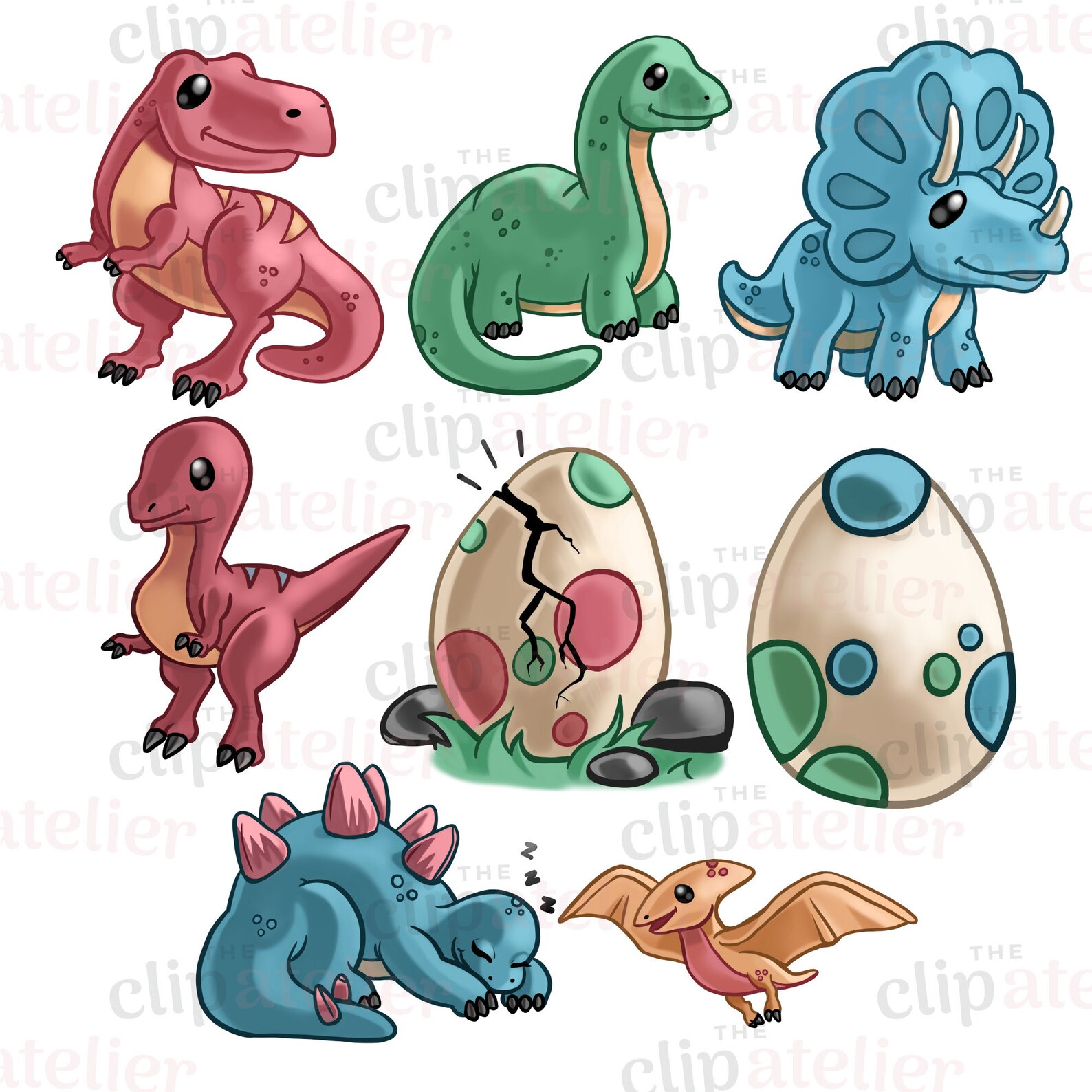 Dinosaur Clipart Illustrations Cute Dinosaurs Clip Art Instant Download ...