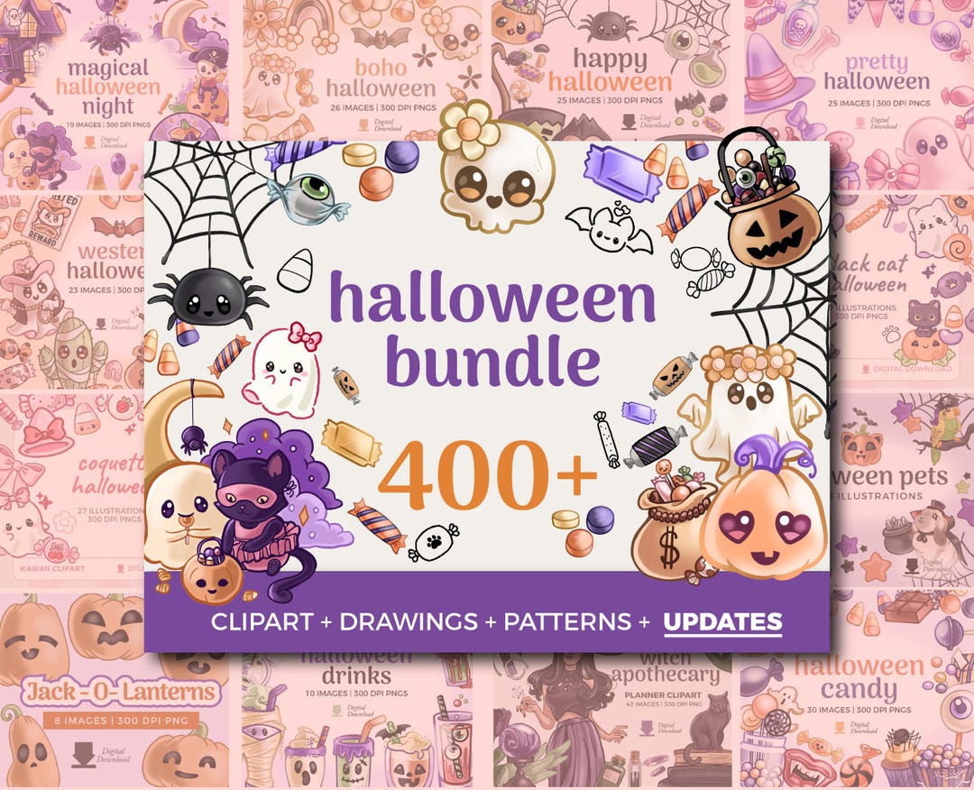 Spooky Halloween Clipart Bundle | Kawaii PNG Graphics (digital Download ...