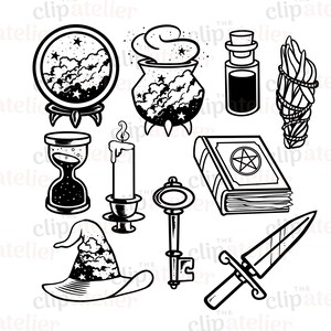 Celestial Witch Line Art Clipart: Cosmic Witchcraft Illustrations ...