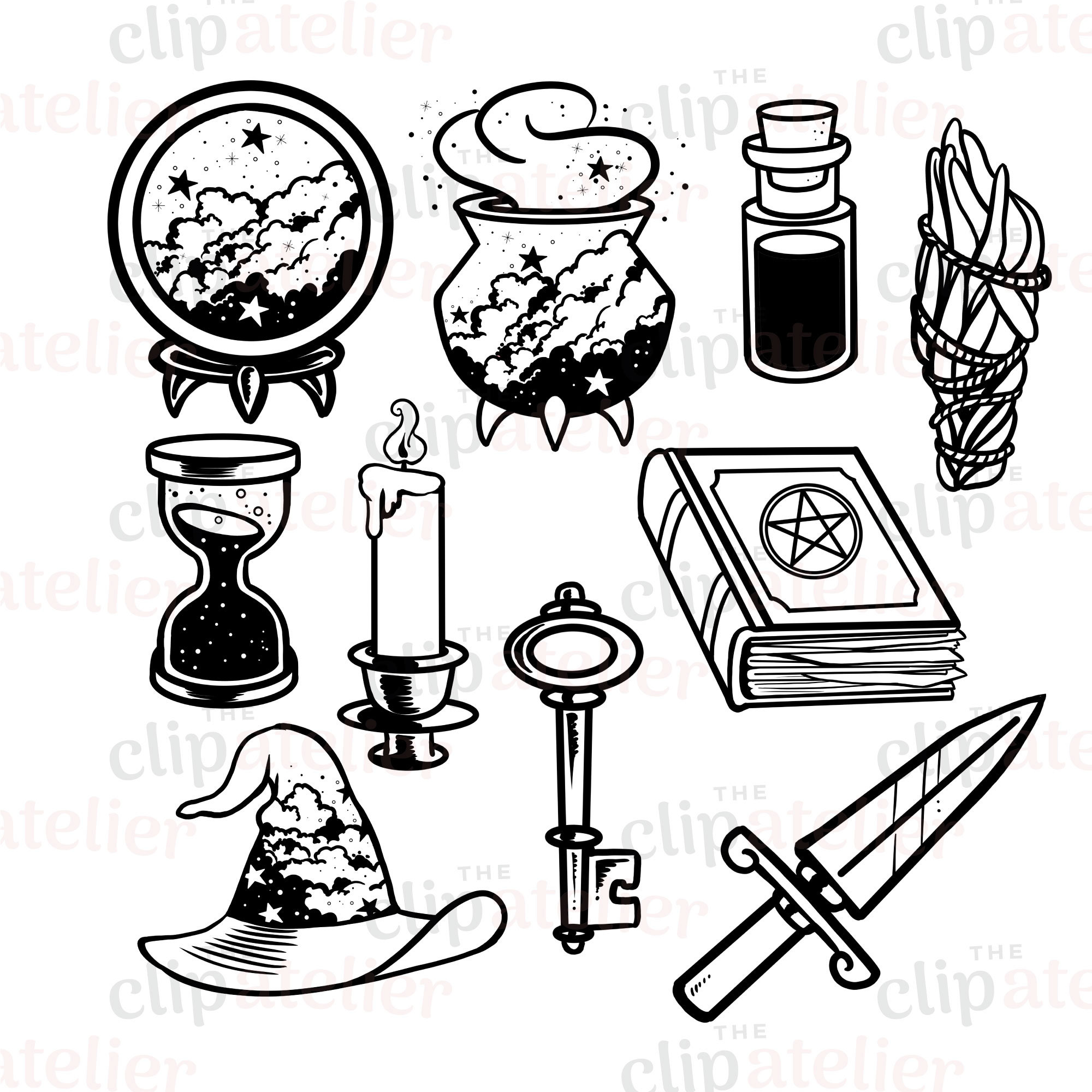 Celestial Witch Line Art | Hand-drawn Clipart Download | Cosmic Witch ...