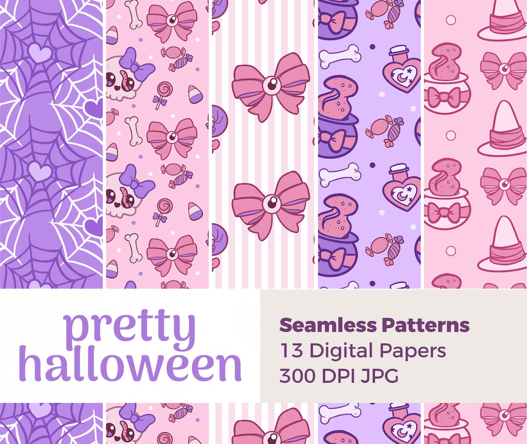Pretty Halloween Seamless Patterns | Kawaii Digital Paper Pack | Spooky ...