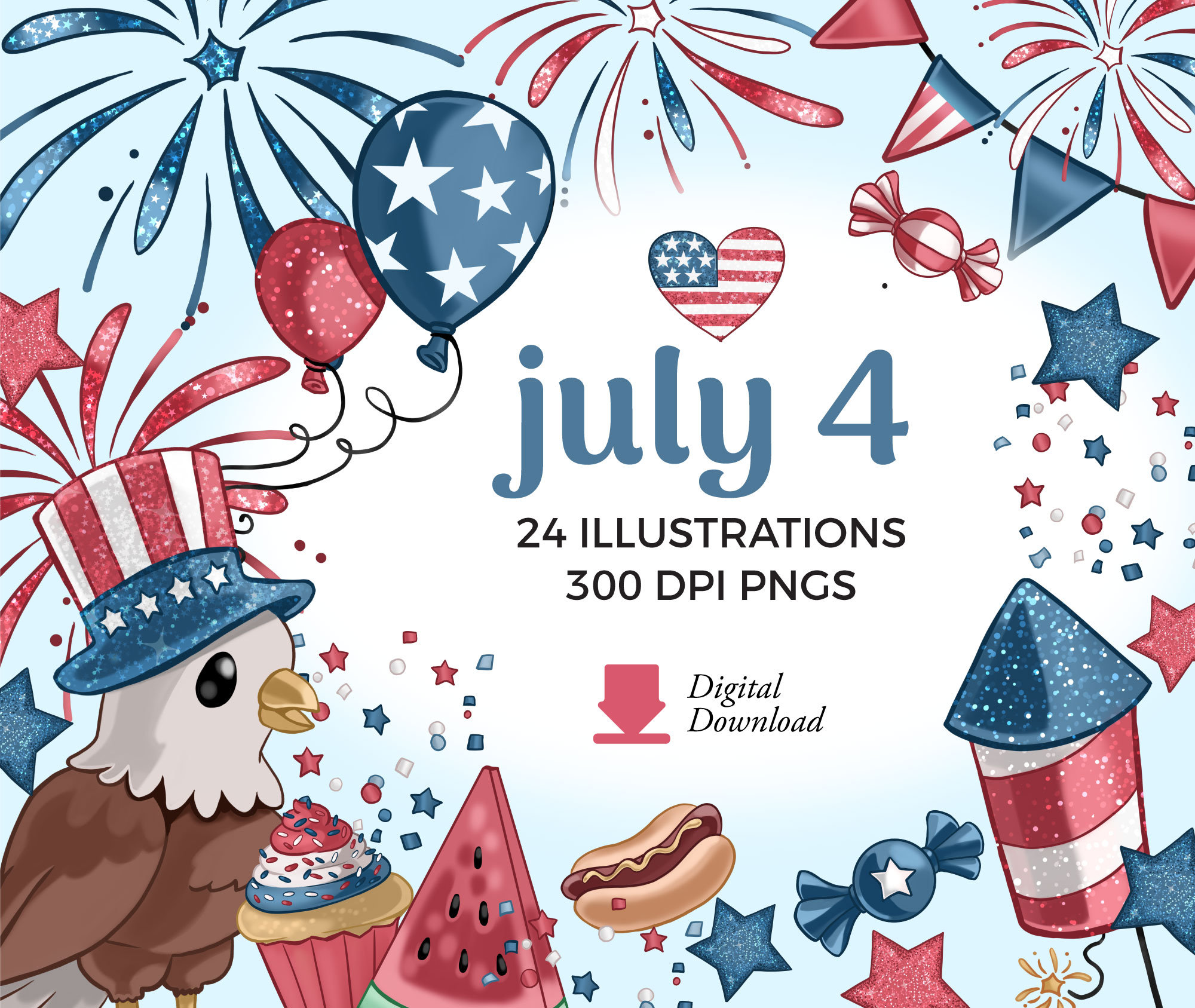 Fourth of July Clipart: Patriotic PNG Graphics (digital Download) - Etsy
