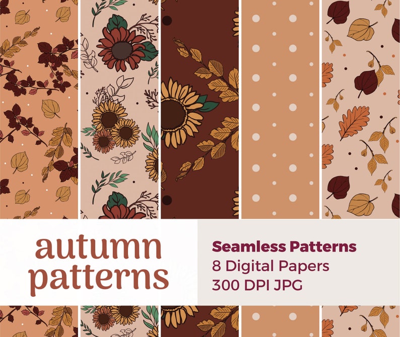 Autumn Seamless Patterns | Fall Digital Paper Pack | Sunflower Patterns ...