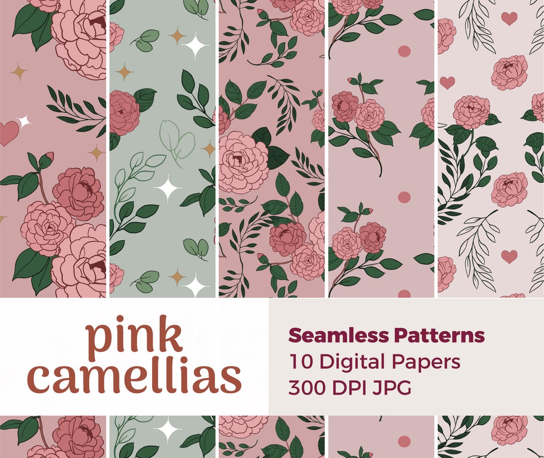 Pink Camellia Seamless Patterns | Pretty Pink Digital Paper Pack ...