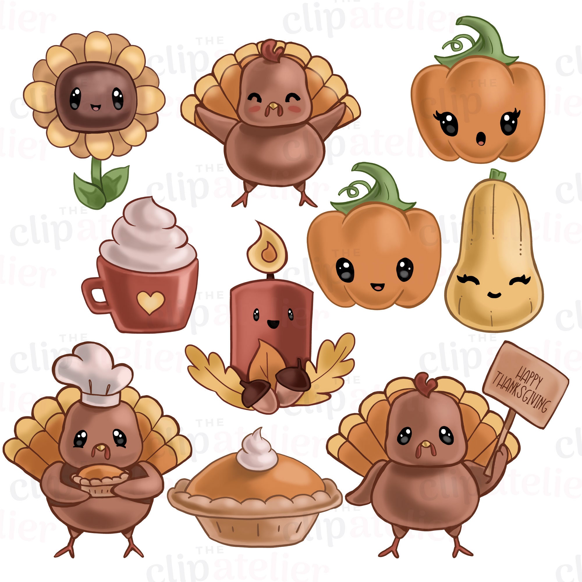 Cute Thanksgiving Clipart Illustrations Kawaii Turkey PNG Download ...