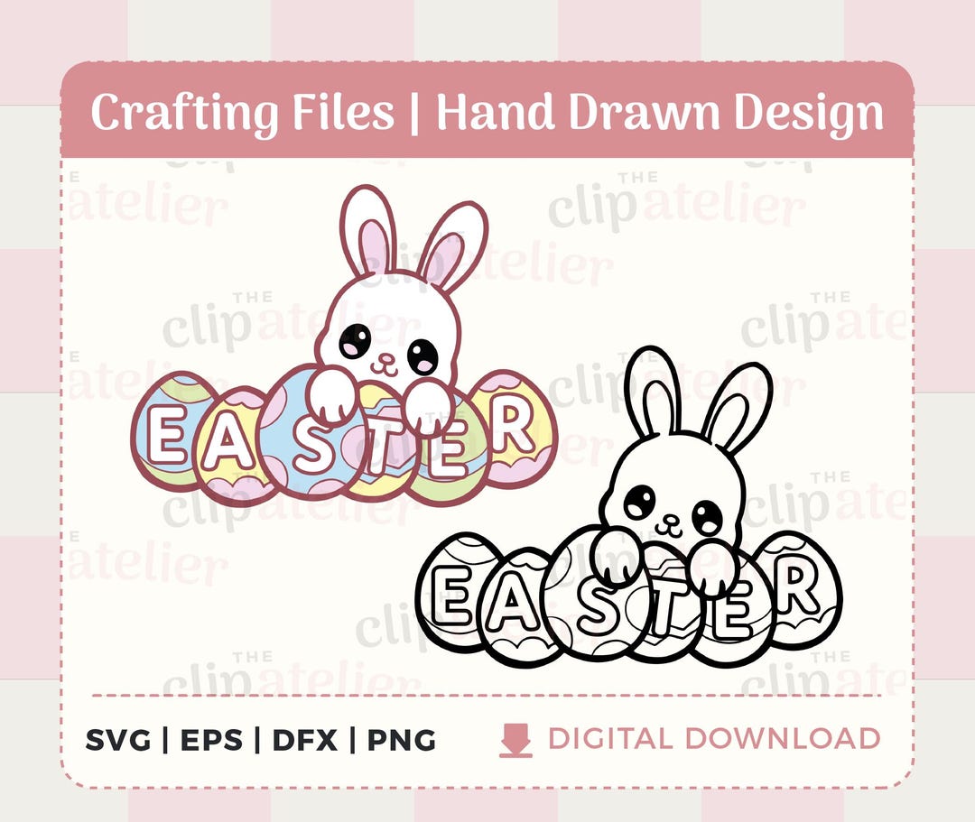 Happy Easter Bunny SVG Clipart Image | Hand Drawn Graphics for Personal ...