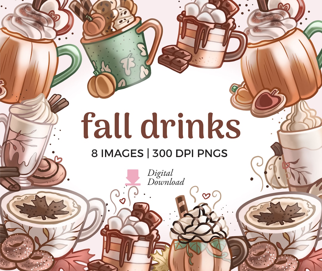 Fall Drinks Clipart Illustrations | Autumn Coffee PNG Instant Download ...