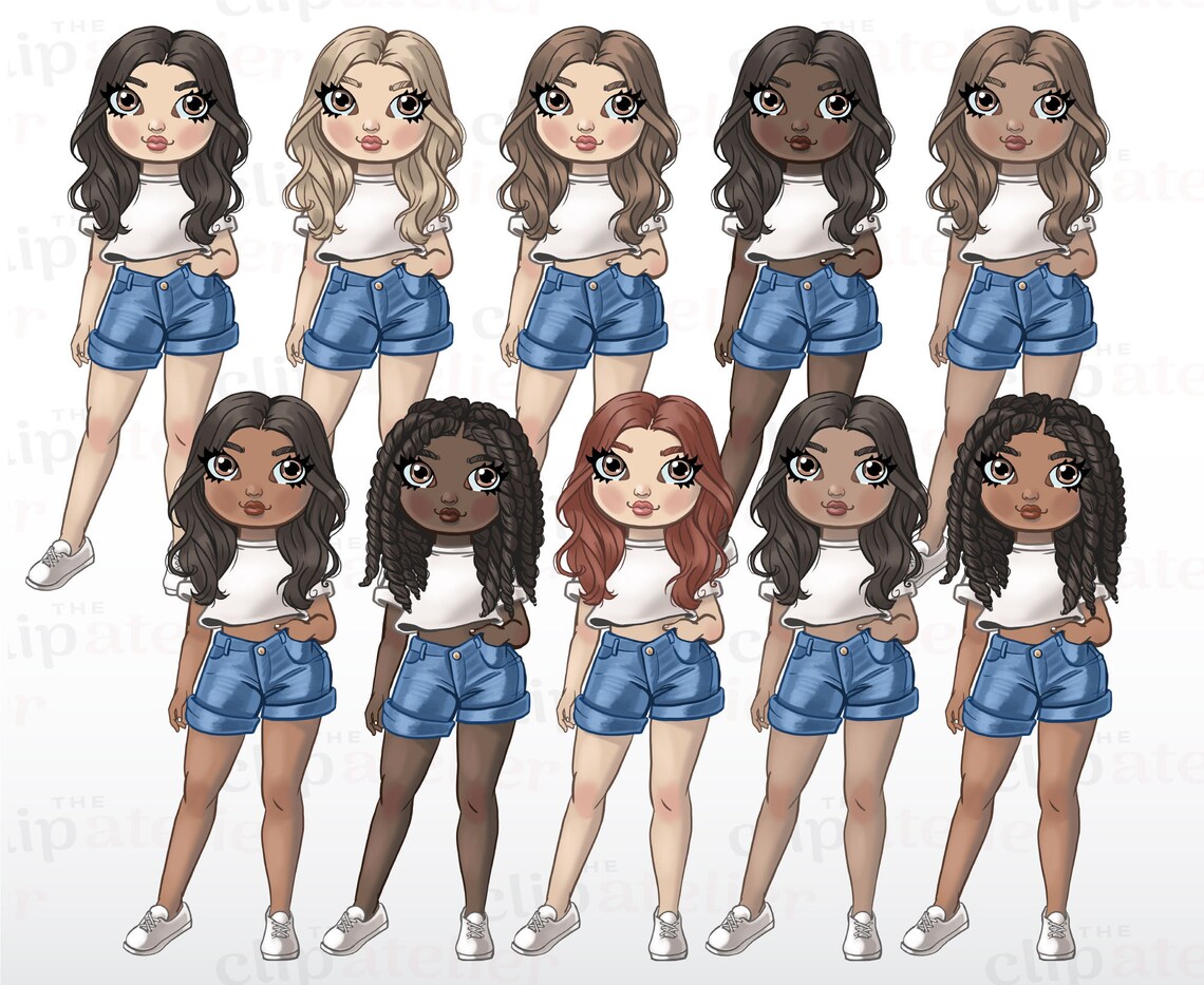 Denim Shorts Fashion Girl Clipart Chibi Summer Planner Girl - Etsy