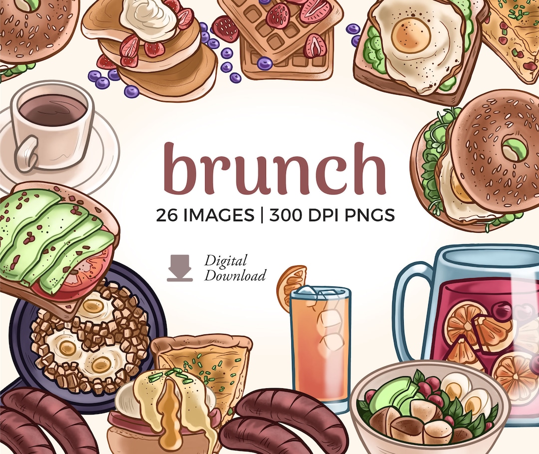 Brunch Food Clipart Illustrations | Avocado Toast PNG Download | French ...